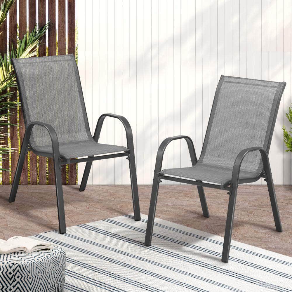 2x Outdoor Stackable Chairs Patio Furniture Lounge Chair Bistro Set ...