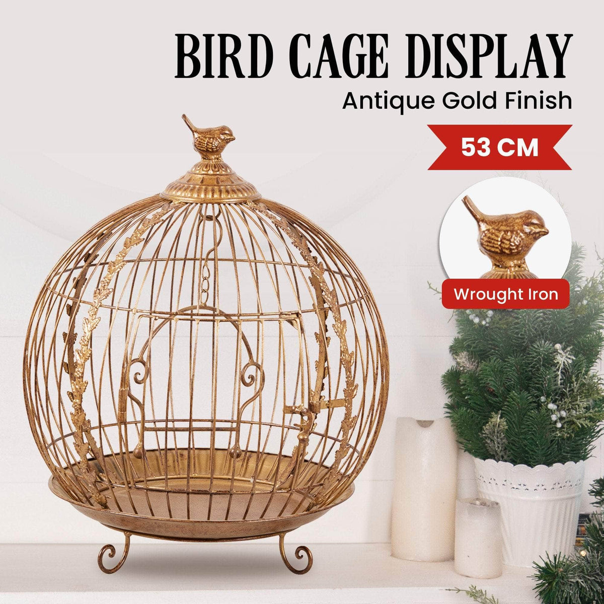 Antique Gold Bird Cage Display Metal Christmas Decor – Simple deals