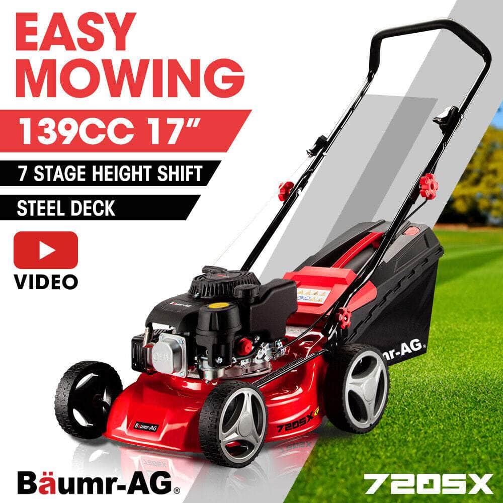 BAUMR-AG 17" Lawn Mower 139Cc 4-Stroke Petrol Lawnmower Steel Push Eng ...