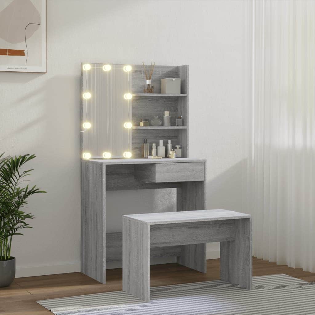 Dressing Table Set with LED Grey Wood | Simple Deals Australia