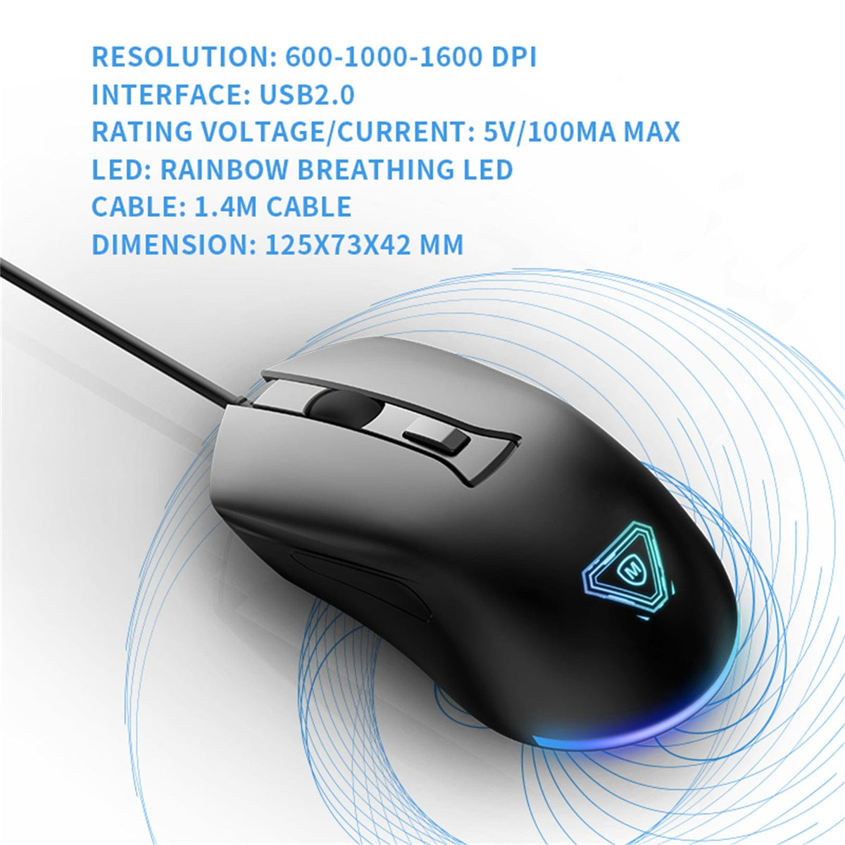 Gaming Mouse Rainbow Breathing LED 4 Buttons DPI Switch For Computer ...