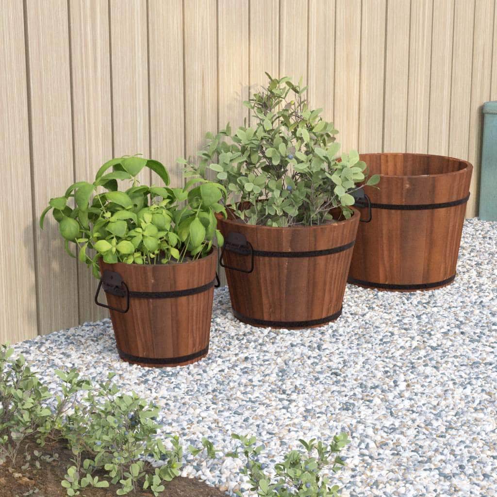Rustic Trio Wooden Planter Set: Solid Fir Wood Bucket Planters on ...