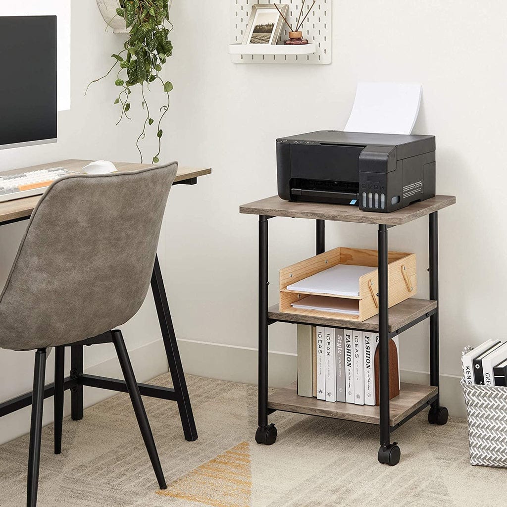 3-Tier Machine Cart with Wheels and Adjustable Table Top Greige and ...