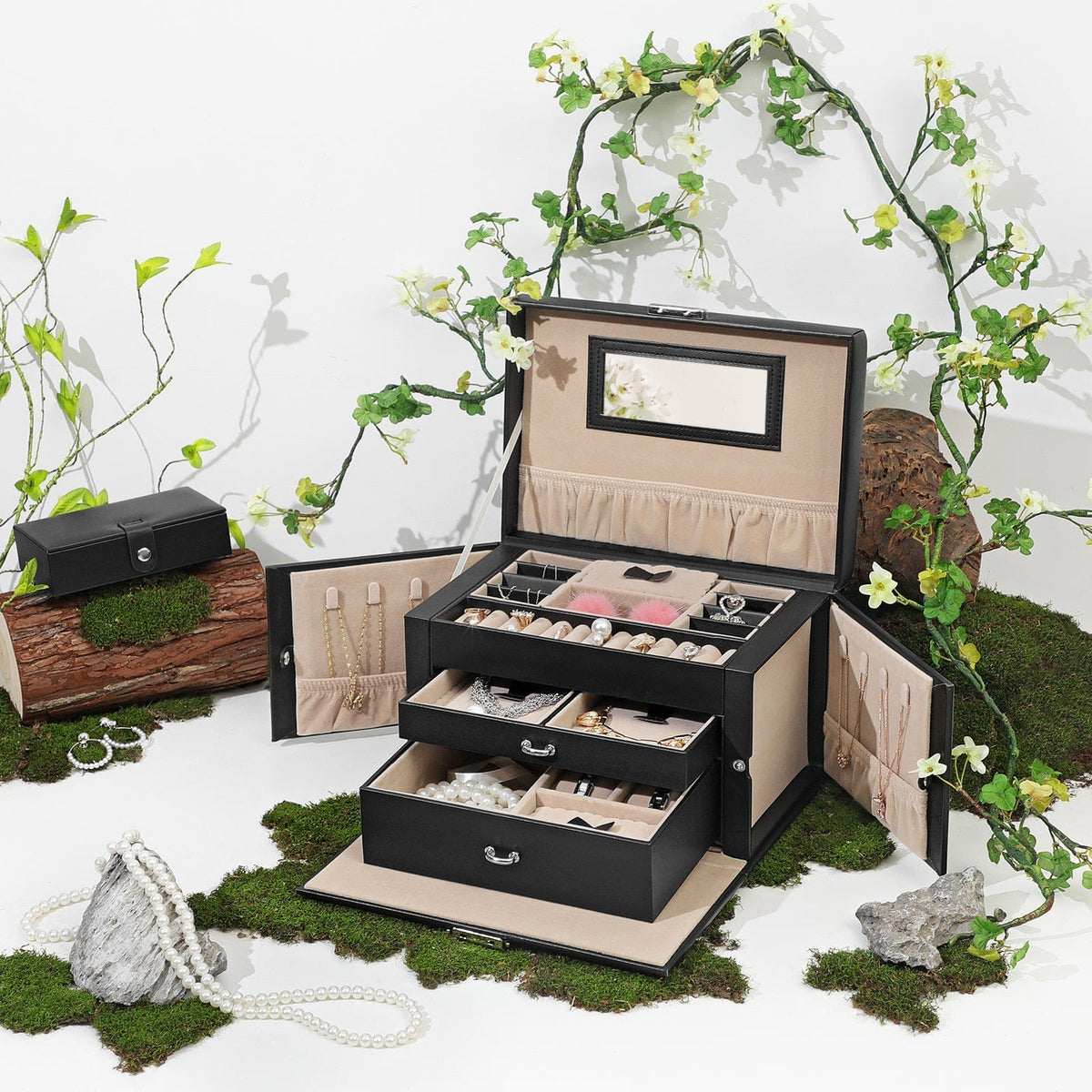 Large Lockable Jewellery Box with 2 Drawers Mirror – Simple deals